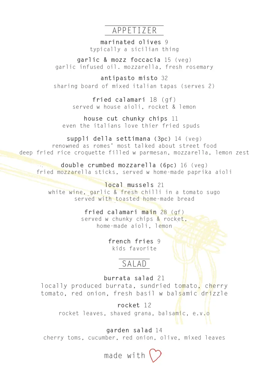 Piccolino menu store